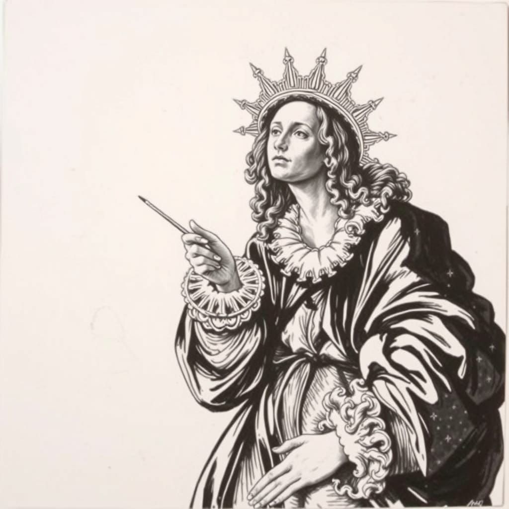 Dramatic Baroque Ink Drawing with Intricate Detail... - AI Art