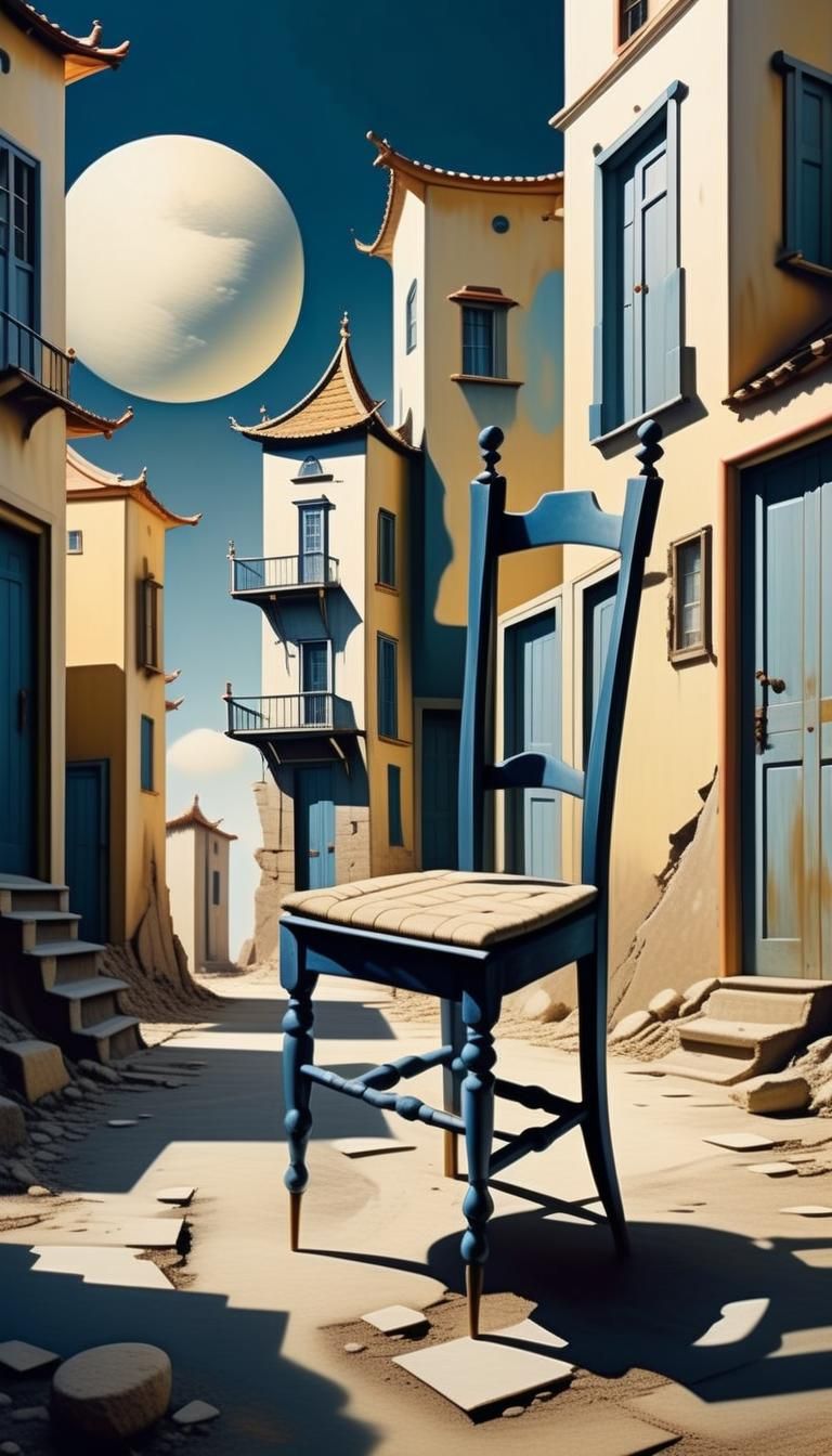 Surrealist Chair Made of Houses in Liminal Space - AI Art