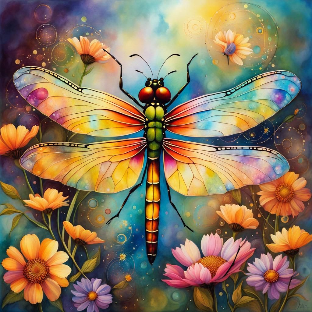 Dragonfly with multi color wings - AI Generated Artwork - NightCafe Creator