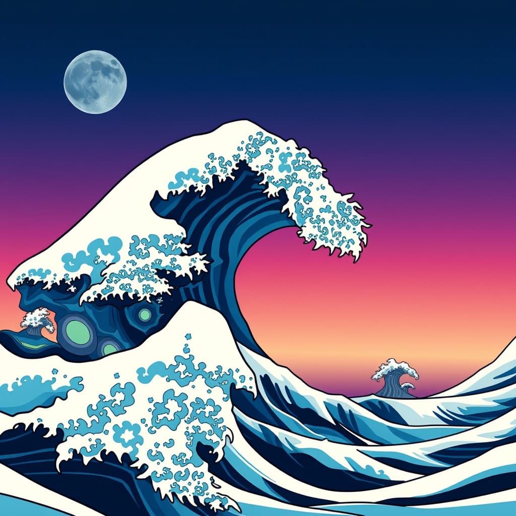 Surreal Cubist Reimagining of The Great Wave off K... - AI Art