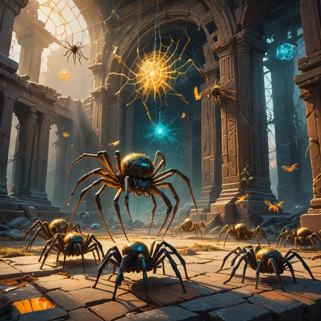 Elemental spiders - Mystical Spiders in Ancient Temple