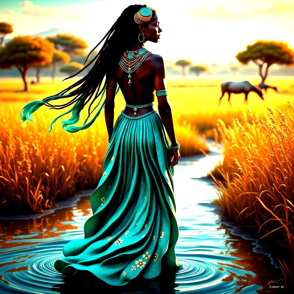African Goddess Mamlambo in Regal Portrait - AI Art