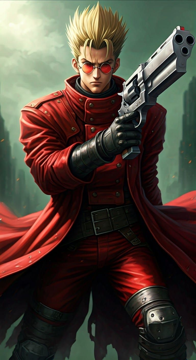 Epic Anime Portrait of Vash the Stampede in Crimso... - AI Art