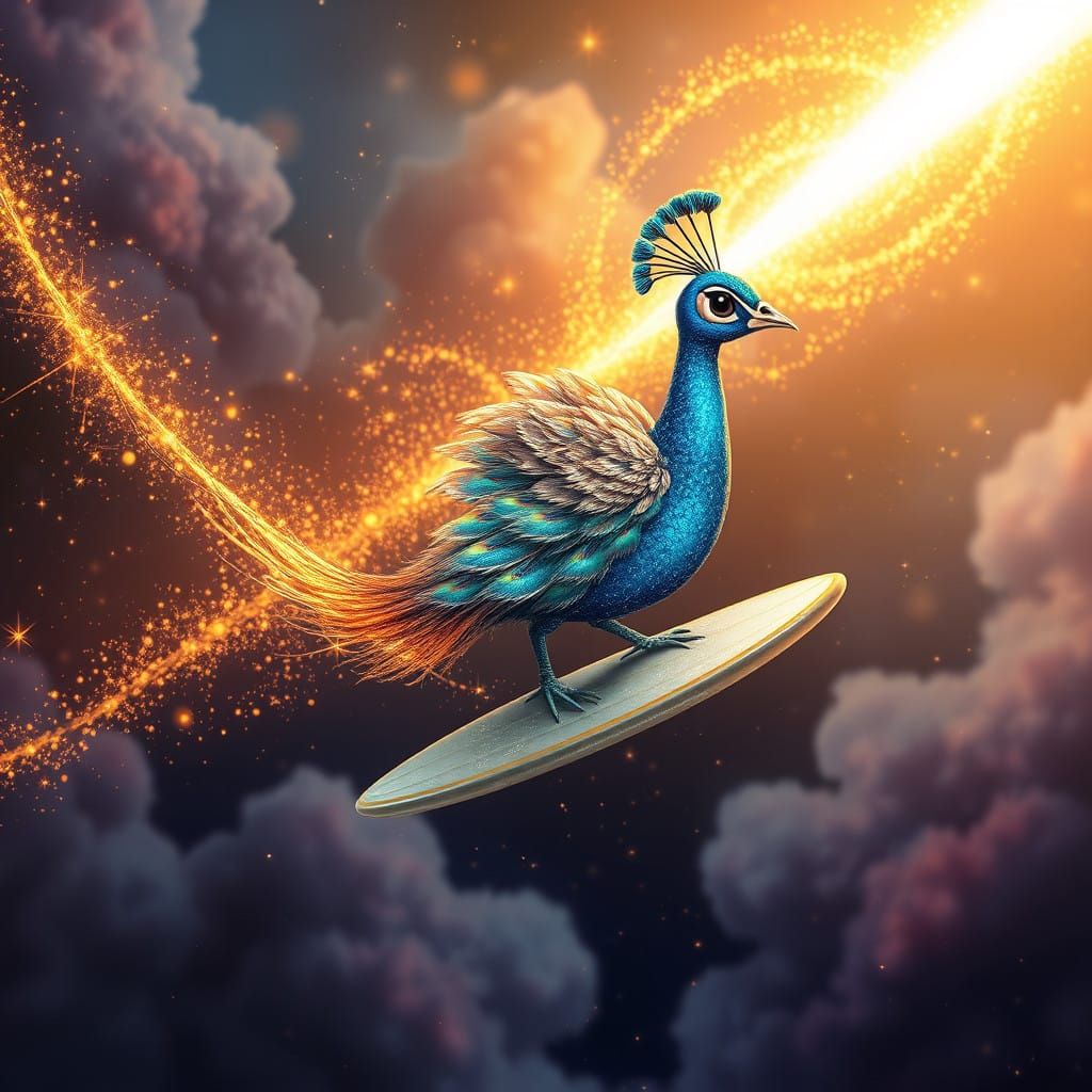 Whimsical Cosmic Surfer in Shimmering Iridescent F... - AI Art