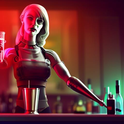 Cyborg bartender. detailed Fantasy Character. 8k resolution concept art volumetric lighting HDR ...