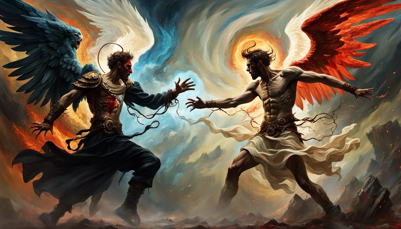 angel and demon fight - AI Generated Artwork - NightCafe Creator