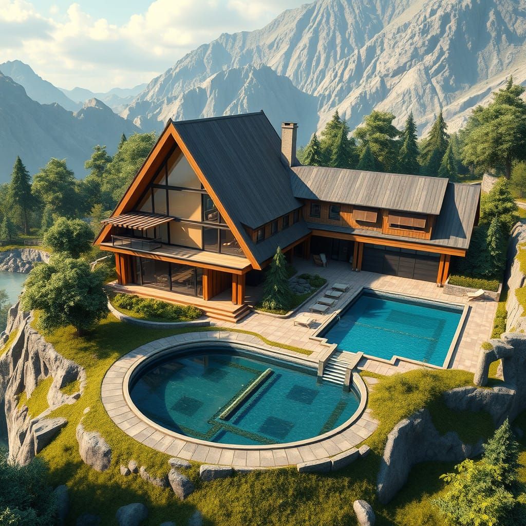Modern A-Shaped Dream Home with Swimming Pool and ... - AI Art