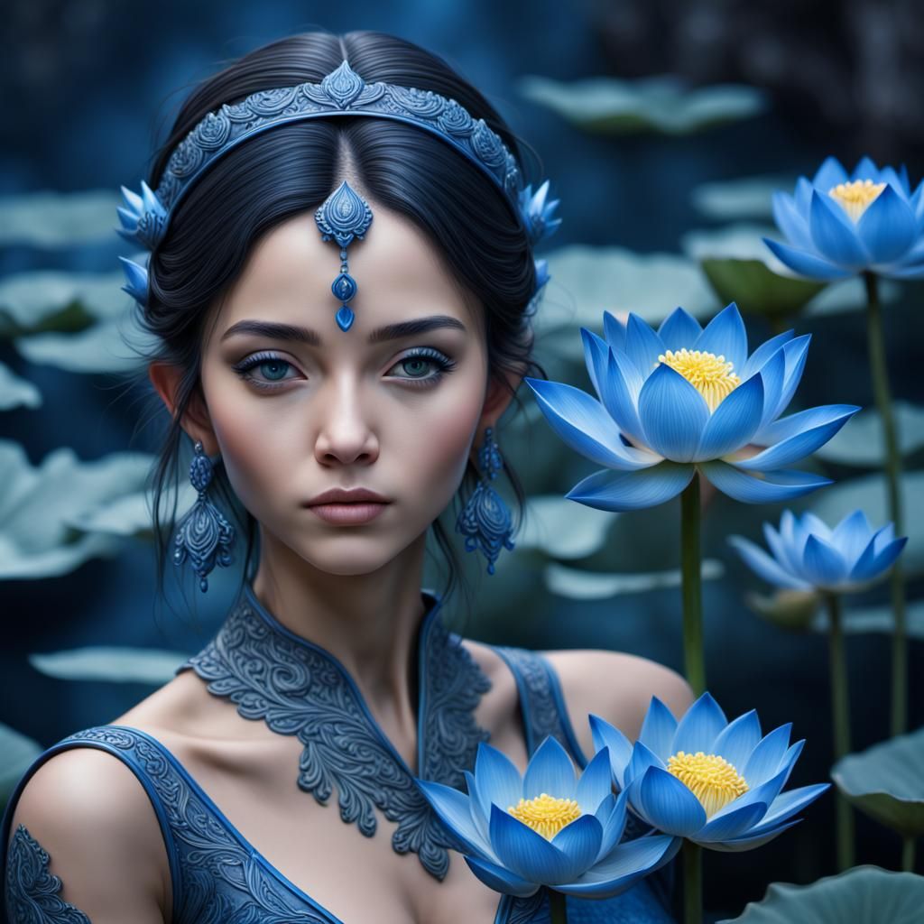 Blue Lotus Lady - AI Generated Artwork - NightCafe Creator