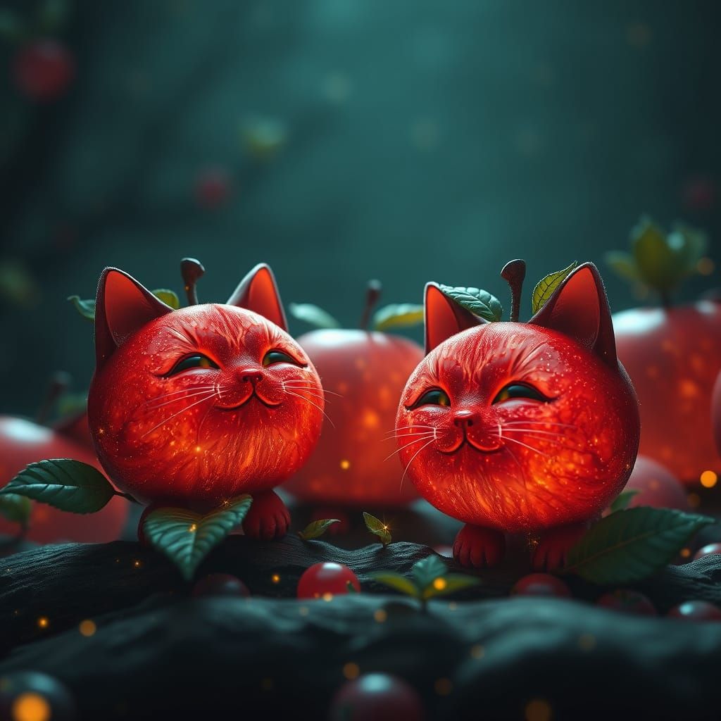 Happy little apple-cats 🍎 - Surreal Happy Little Apple-Cats...