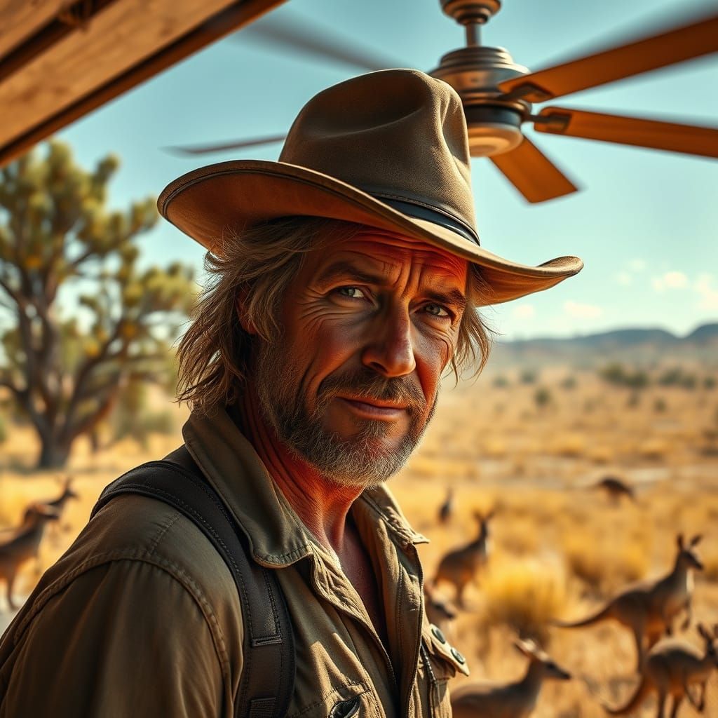 Rugged Aussie Wilderness Explorer in Leather Hat - AI Art