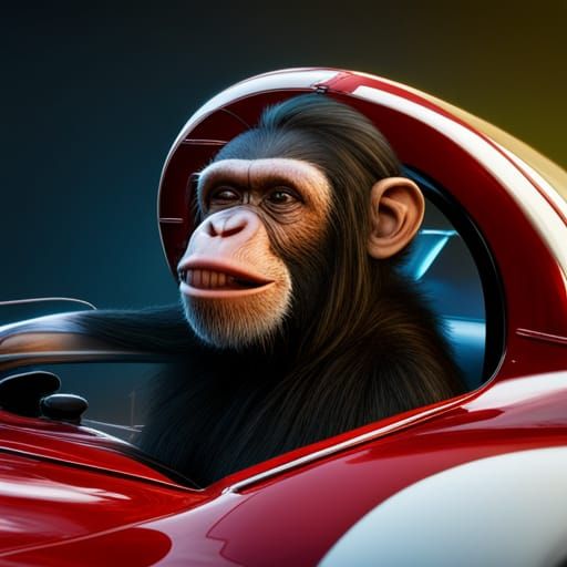 Chimp In a Race Car - AI Generated Artwork - NightCafe Creator