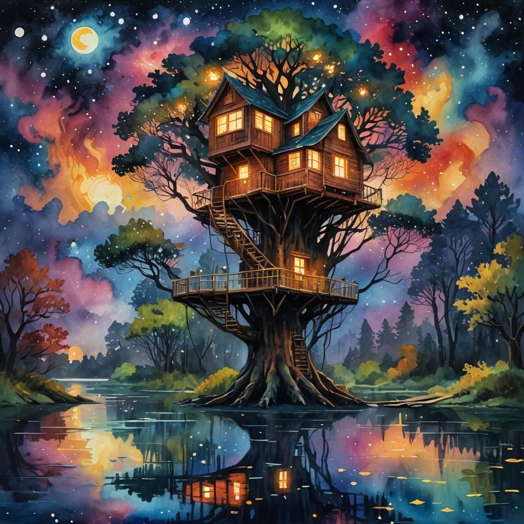 Treehouse - AI Generated Artwork - NightCafe Creator