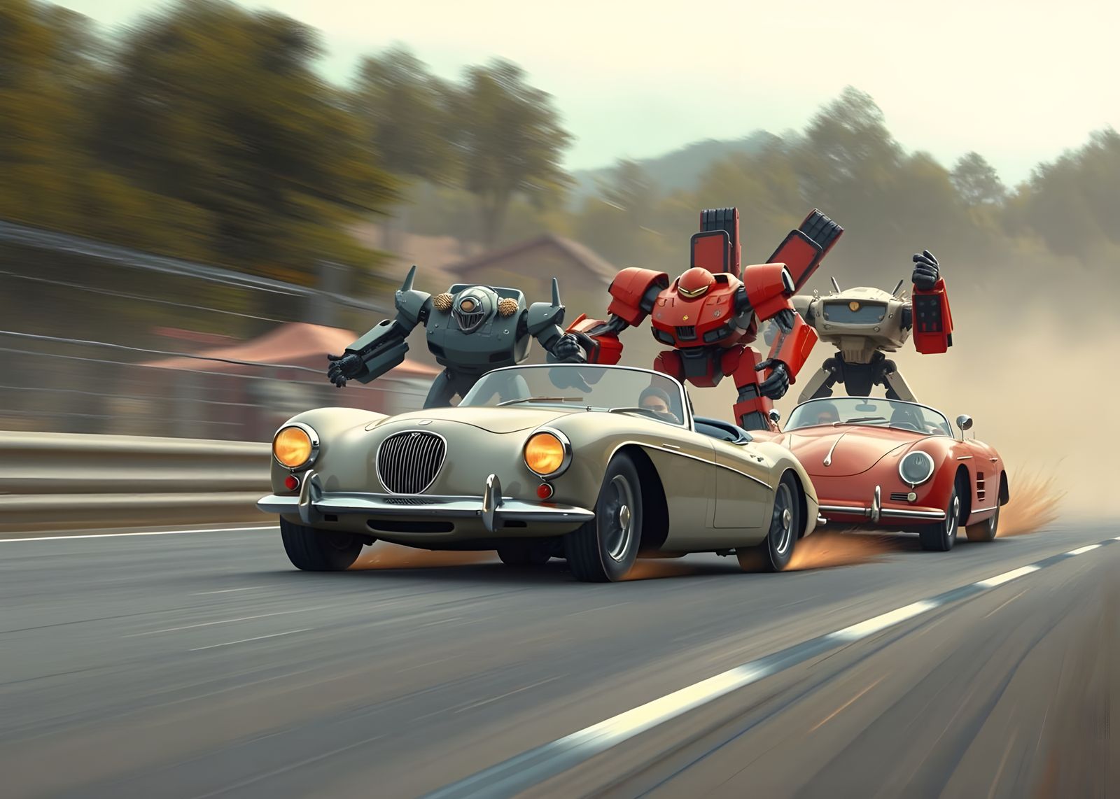 Emotional Cars Race in Anime Mecha Style - AI Art