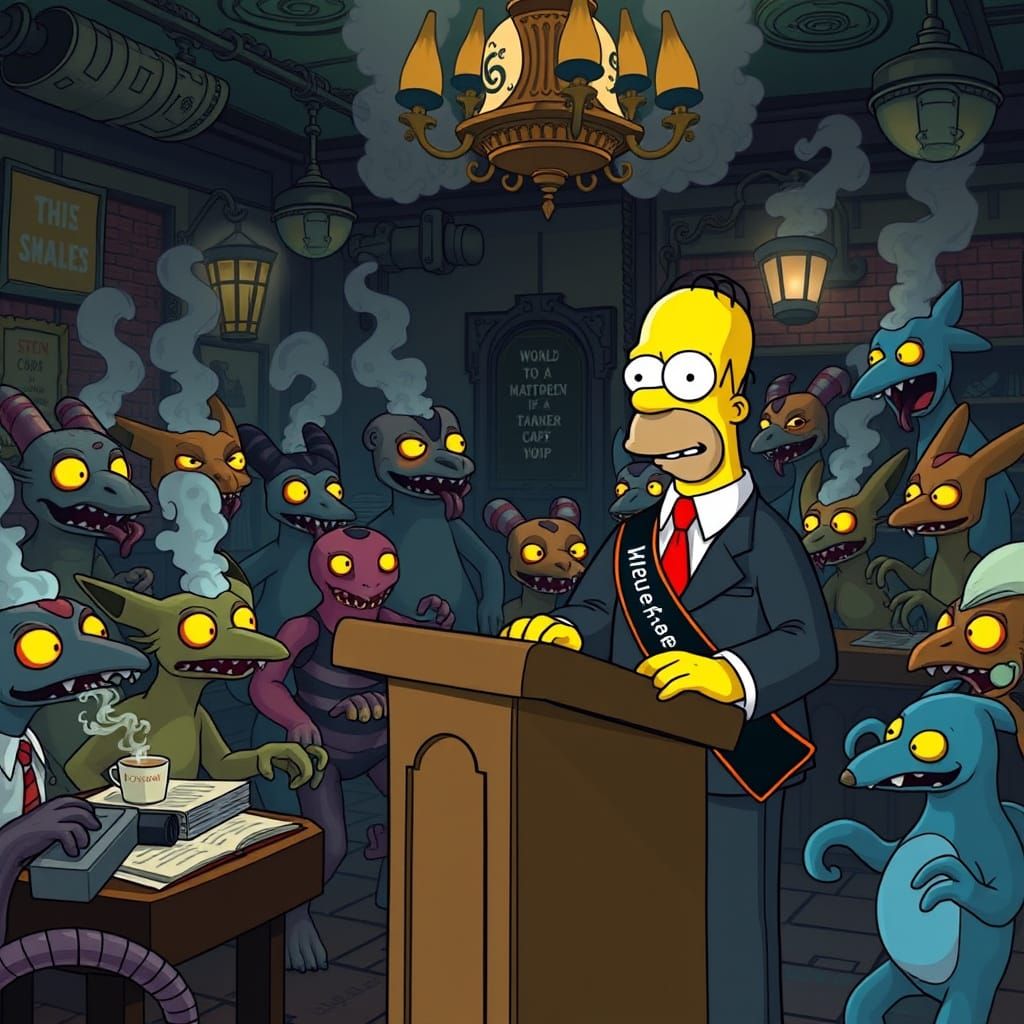 World Leader Homer Simpson Addressing Lovecraftian... - AI Art
