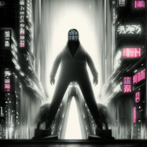 Man typing on computer. Black and white cyberpunk horror art. Cyber ...