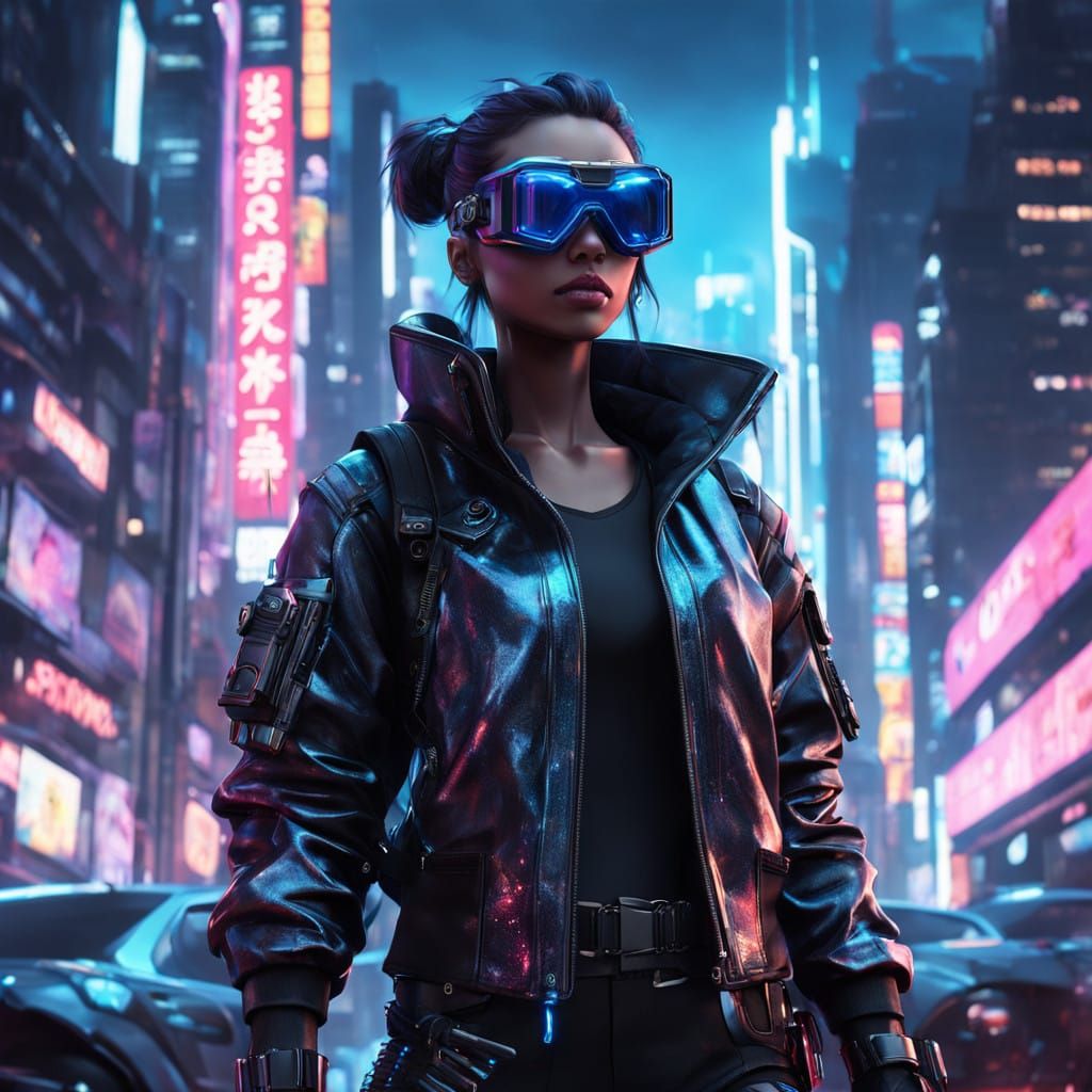 Anime Girl in Cyberpunk Metropolis - AI Art