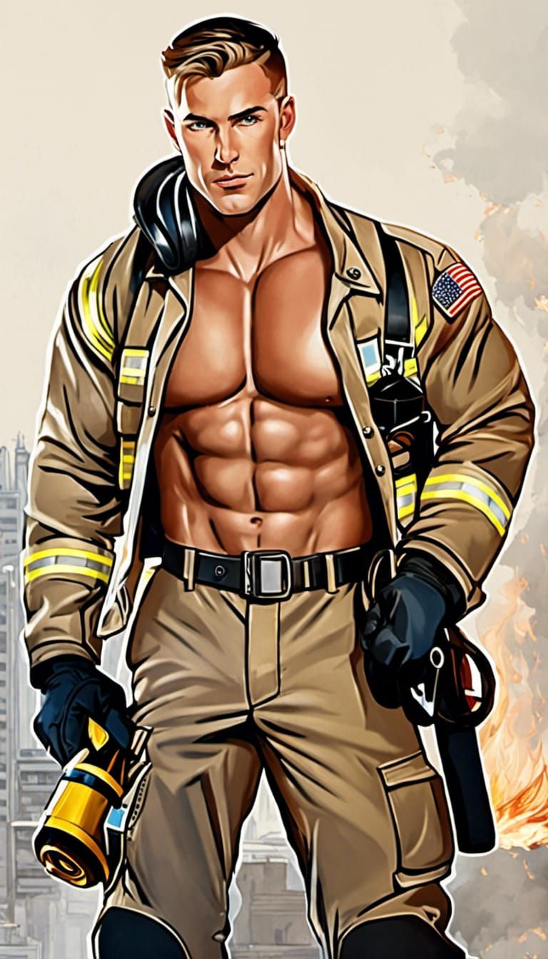 masculine fire fighter, handsome, - AI Generated Artwork - NightCafe ...
