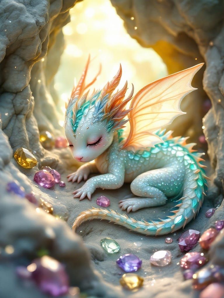 Sleeping dragon - Dreamy Dragon Slumbers among Jewels