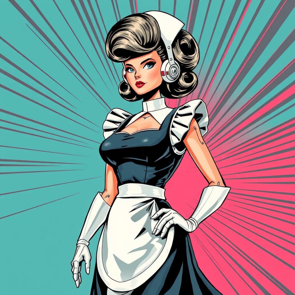 Retro Futuristic Robot Maid in Pulp Comic Style - AI Art