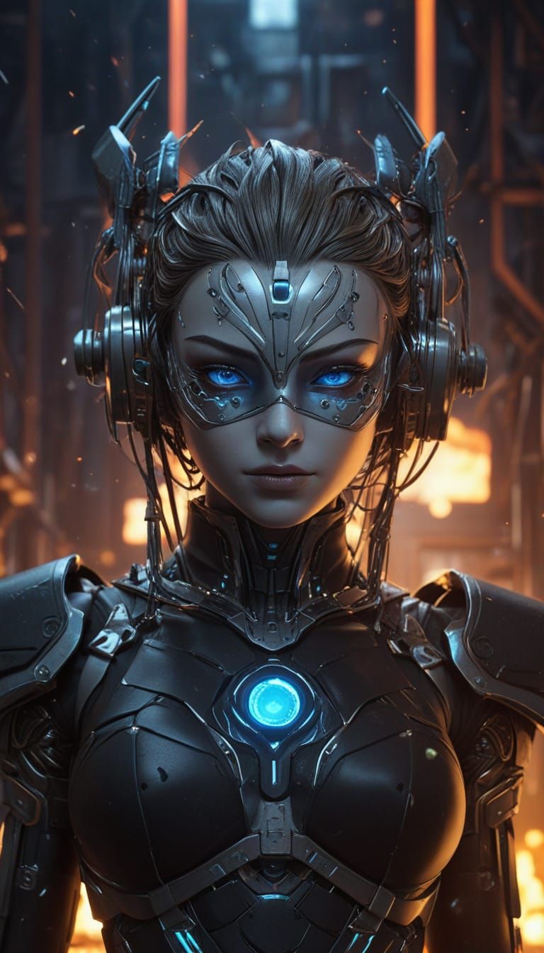 Cyberpunk Goddess of Ash and Steel - AI Art
