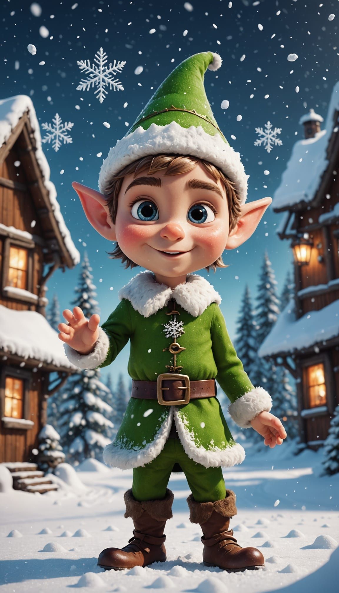 Vibrant Lapland Elf in Holiday Wonderland with Sno... - AI Art