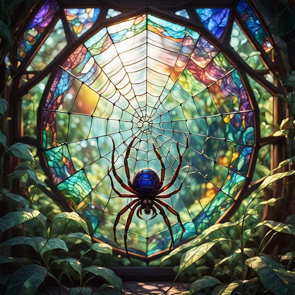 Stained Glass Spider Web with Spider - AI Generated Artwork - NightCafe ...