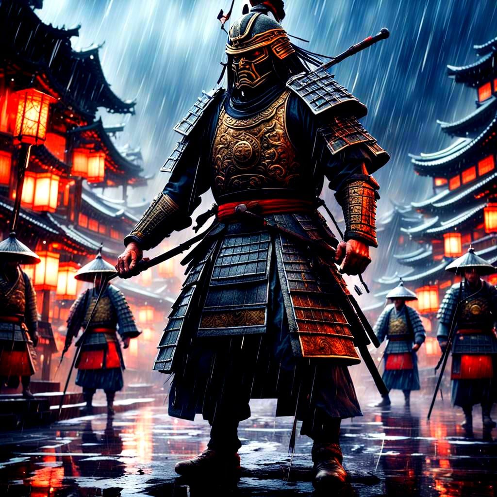 five samurai - Epic Samurai Battle in Heavy Rain