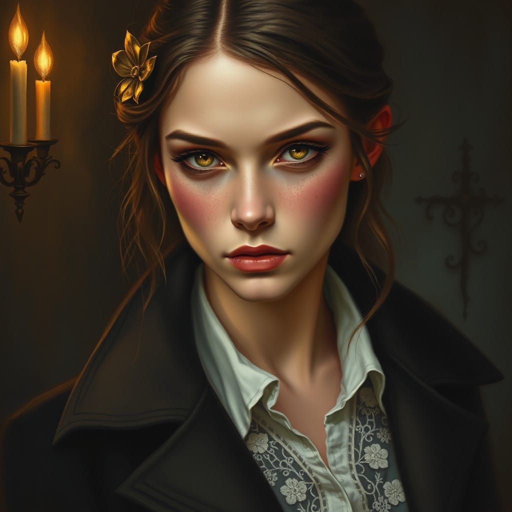 Ethereal Vampire Maiden in Victorian Splendor - AI Art