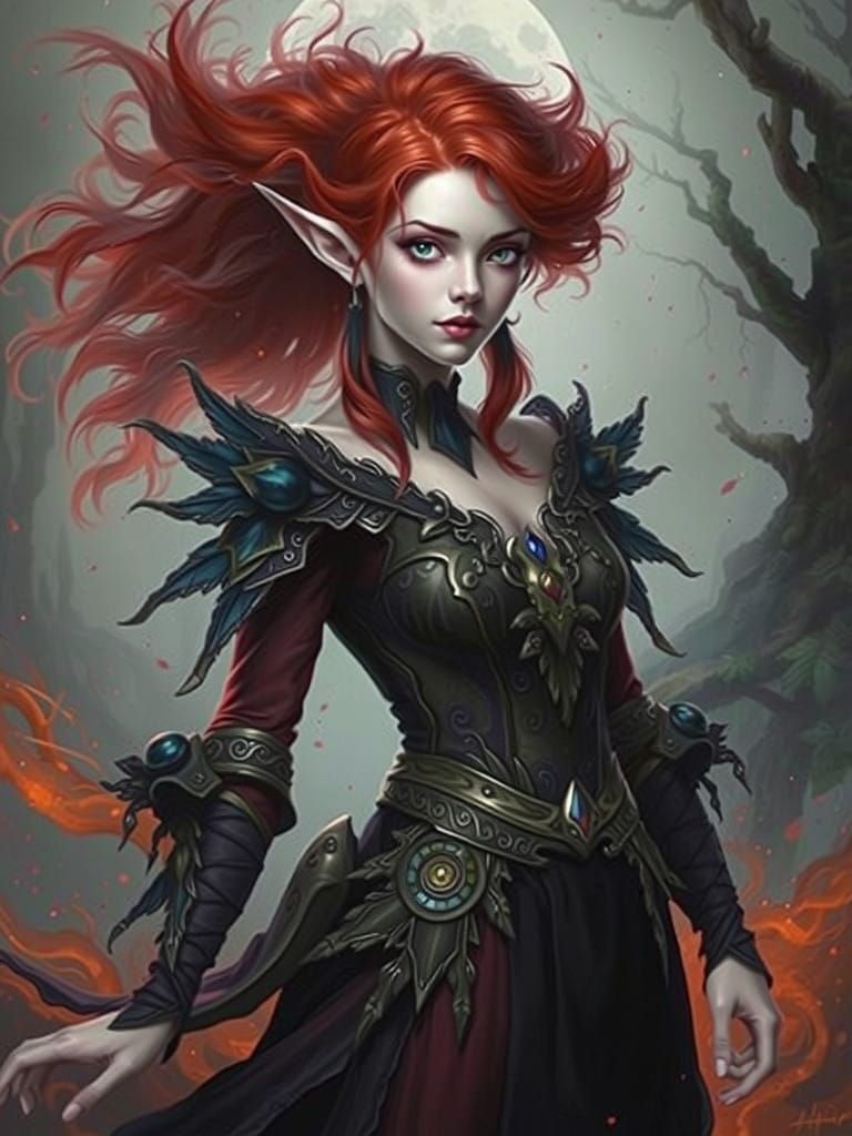 red hair, red hot. dark pixie, fey - Red-Haired Fey Woman in...