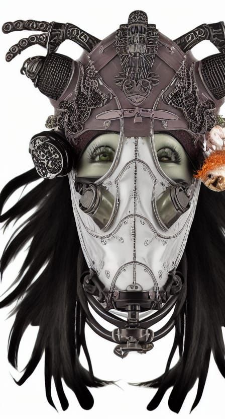 3 d goddess close - up profile punk portrait with vintage gas mask ram ...