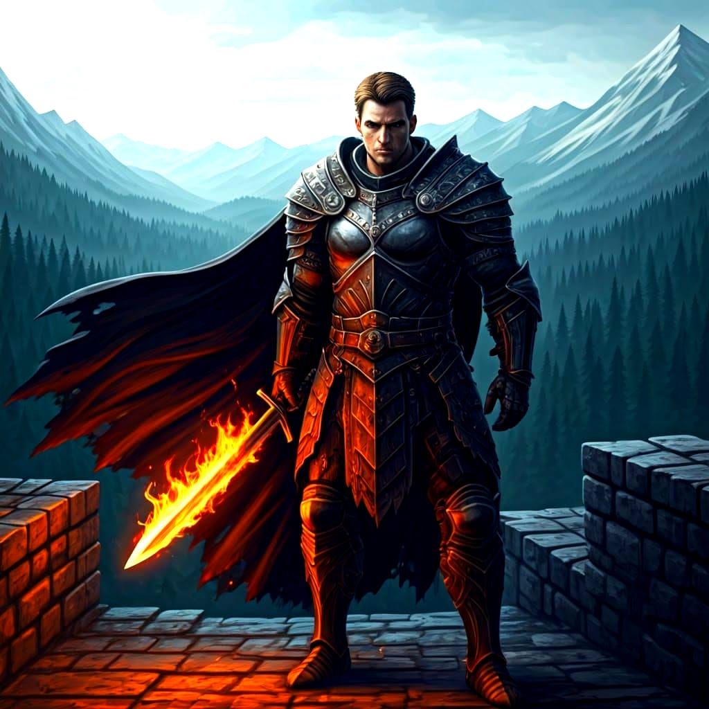 Epic Dungeons and Dragons Fighter in Black Armor - AI Art