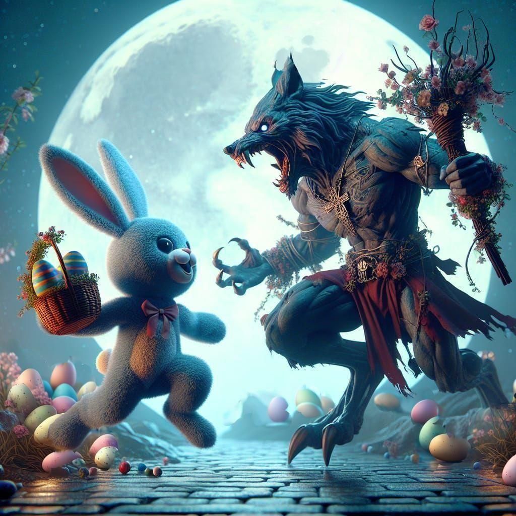 The Easter Bunny vs. Werewolf Jesus - AI Generated Artwork - NightCafe ...