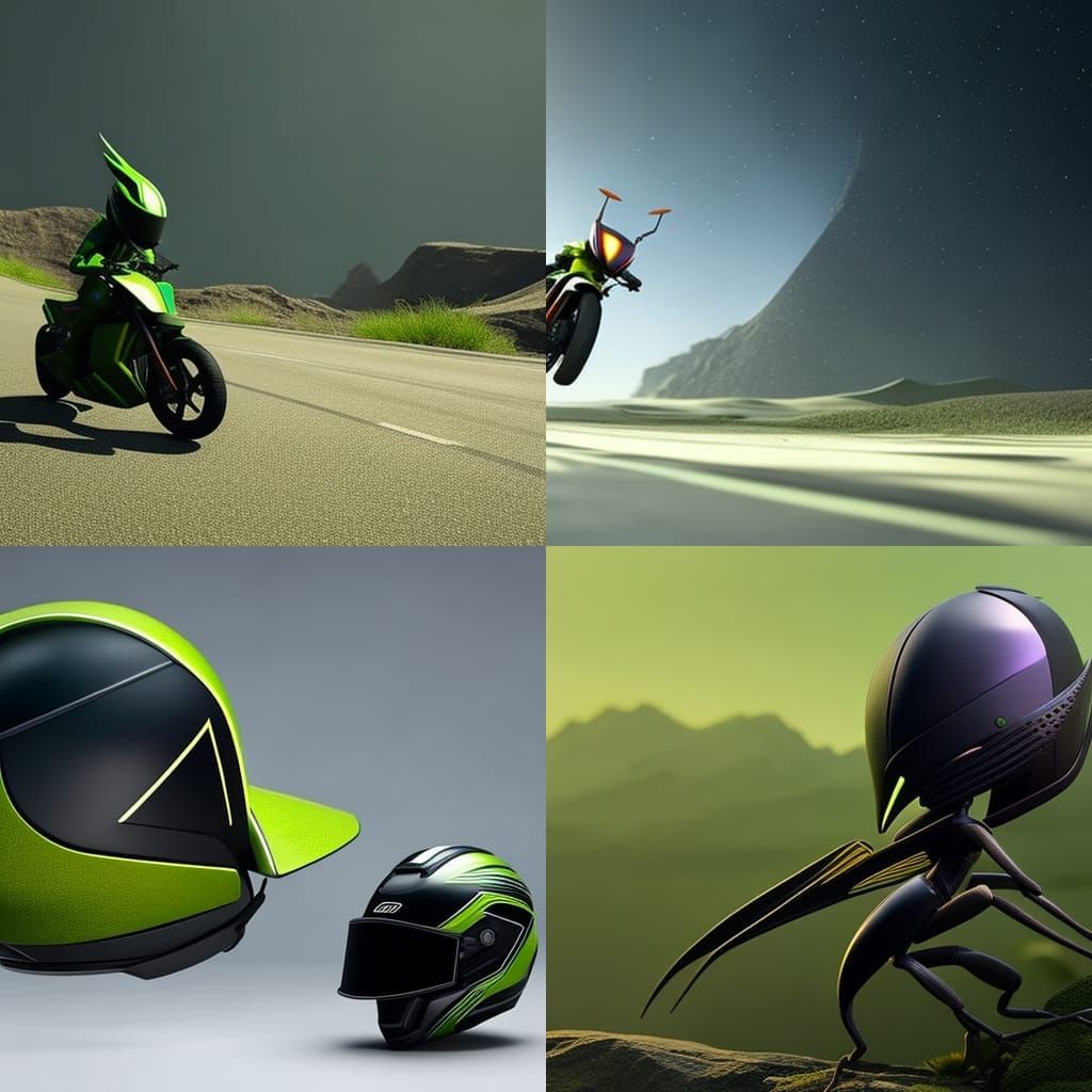 Praying mantis wearing motorcycle helmet looking at a comet 3D Game ...