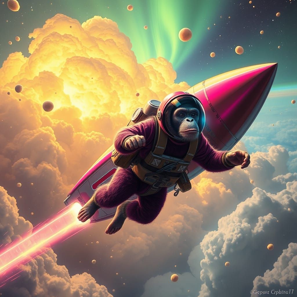 Dieselpunk Starship Test Pilot in Cosmic Storm - AI Art