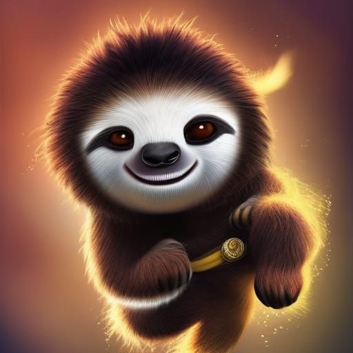 "Fluffy cute samurai sloth doing a karate kick; fantasy art, 120k ...