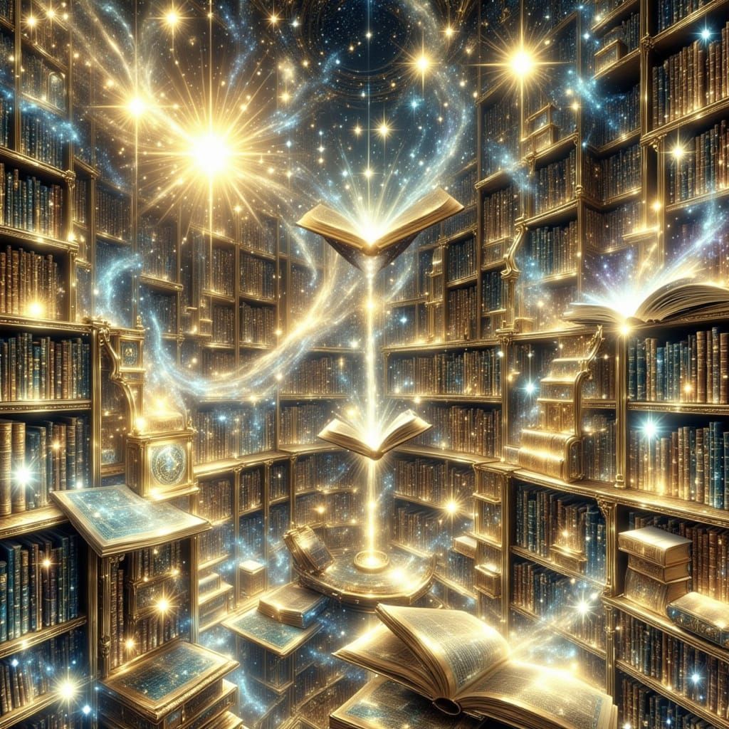 Magical Library - Mystical Library with Holographic Books in...