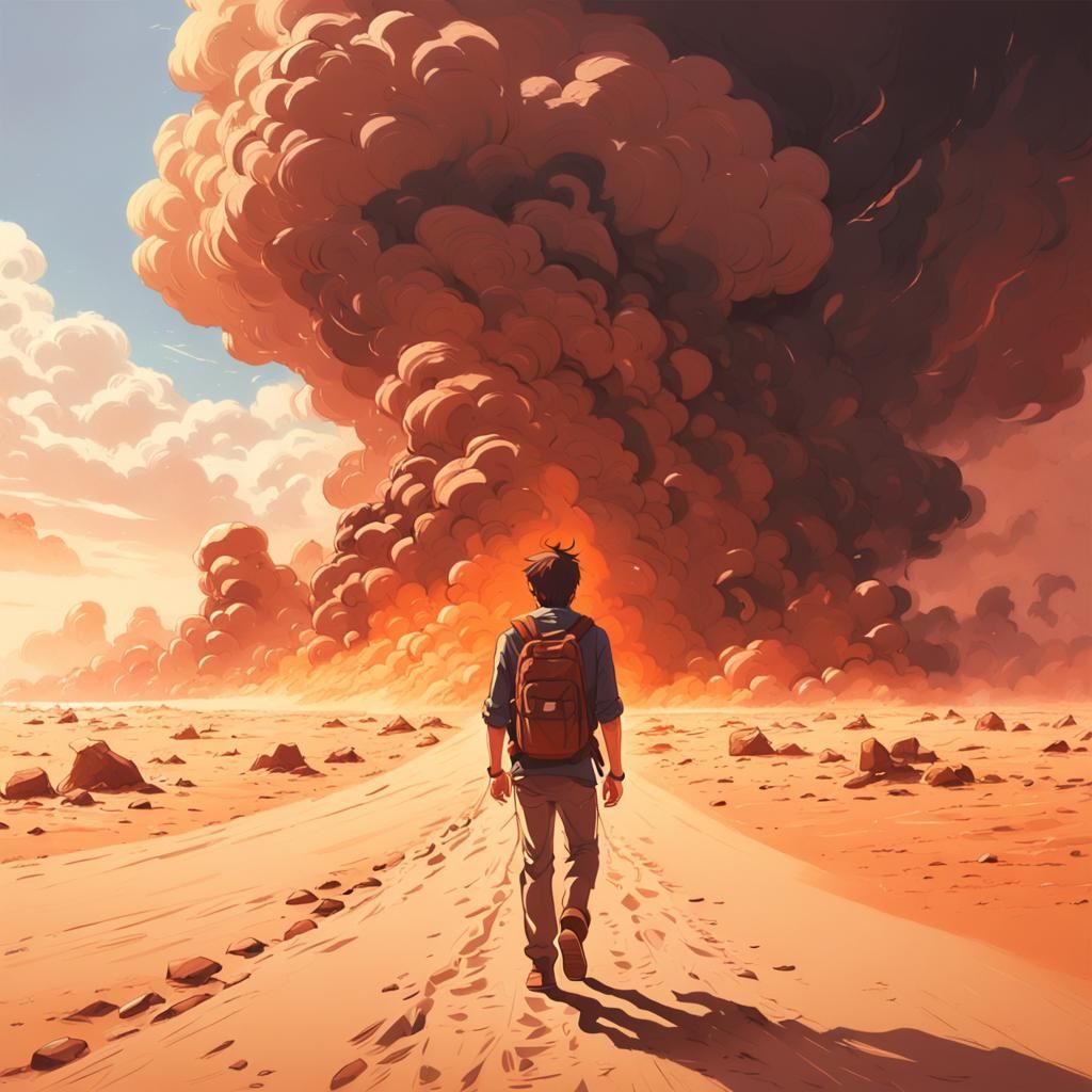 man walking in a sand storm drawing, diabolical, hellish comic modern ...