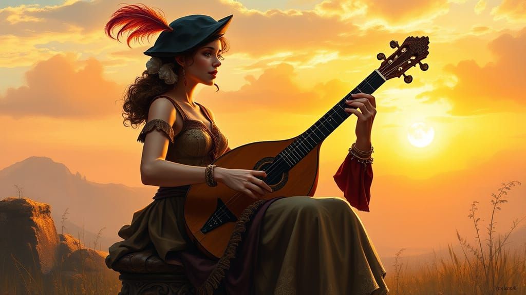 Elegant Bard in Sunset Splendor, in Impressionist ... - AI Art