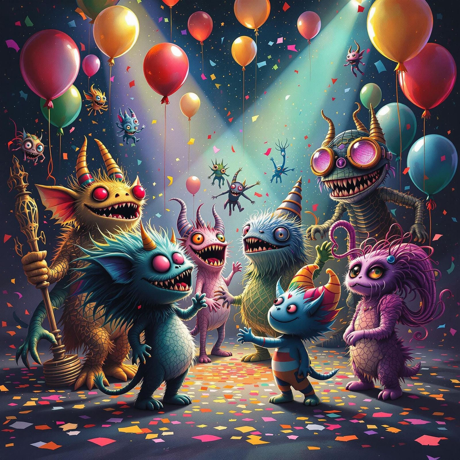 🎉🎊🐉🦄👺🎈Adorable monsters And mythical creatures having a Dance party ...