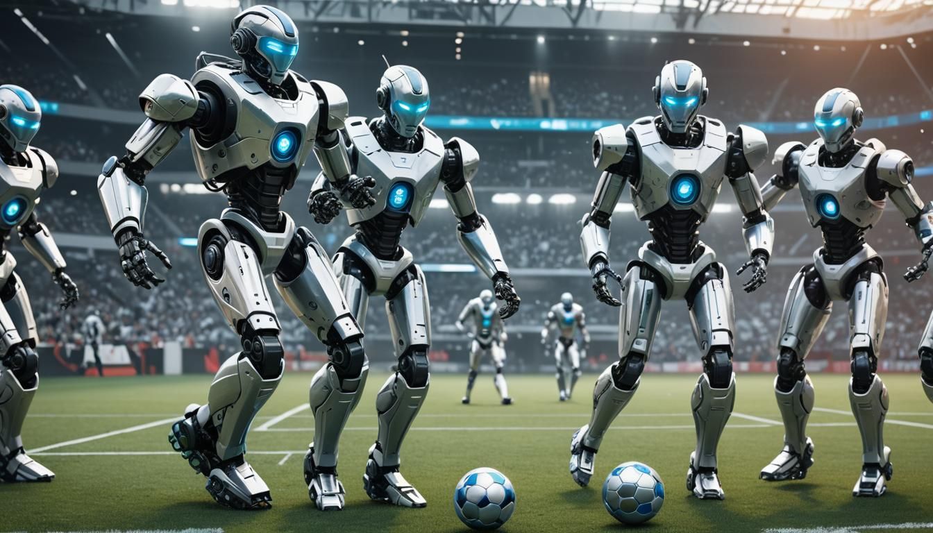 Robots playing football - AI Generated Artwork - NightCafe Creator