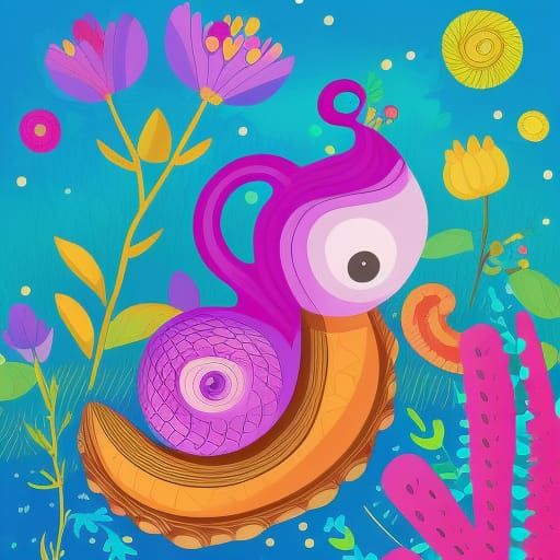 friendly snail with vibrant and patterned shell ventures on an ...