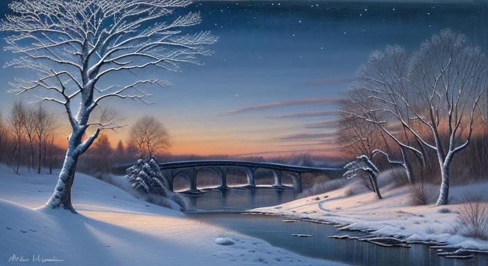 Masterpiece painting landscape midwinter midnight - AI Generated ...
