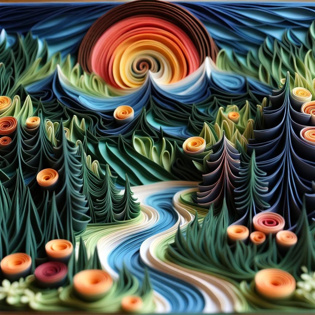 Quilled Paper Art Mountains - AI Generated Artwork - NightCafe Creator