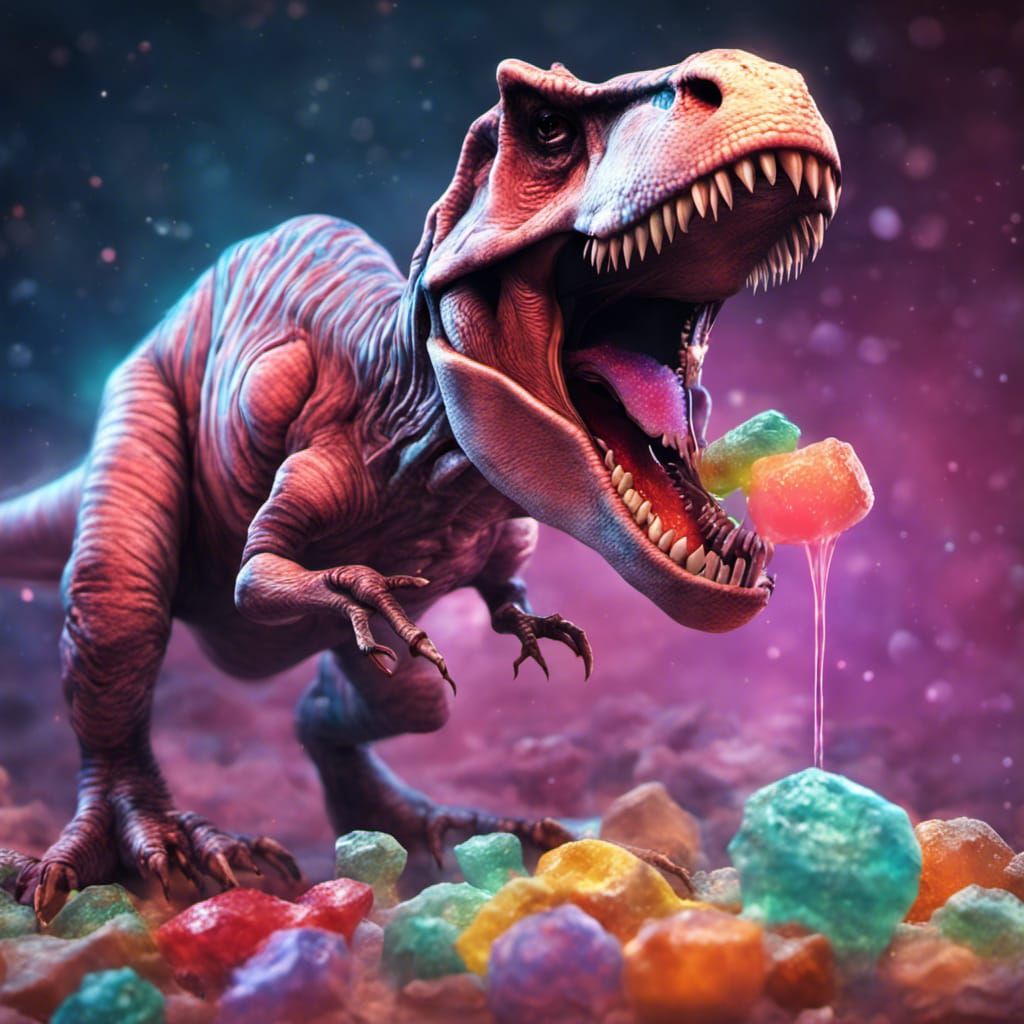 real baby furry Dichroic and opalescent candy-striped Tyrannosaurus Rex ...