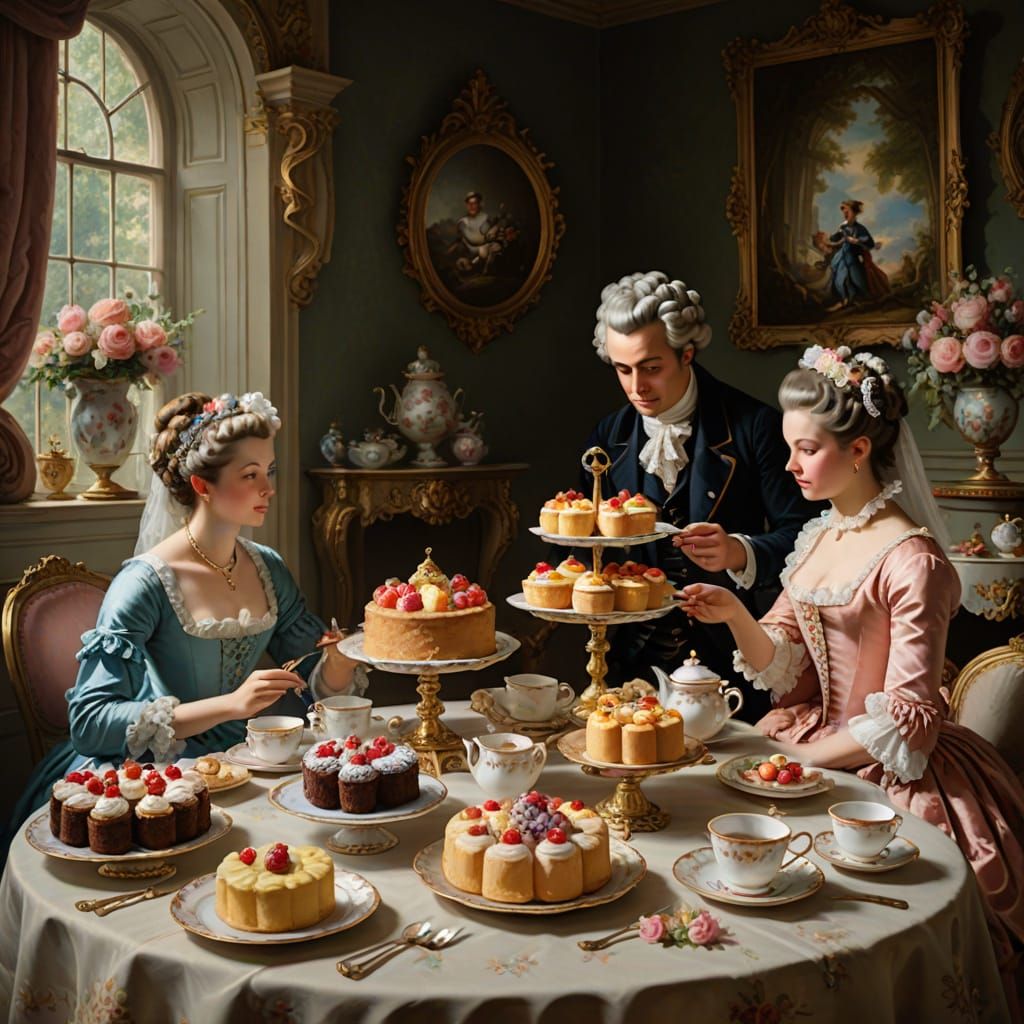 Rococo tea party - Elegant Rococo Tea Party Scene