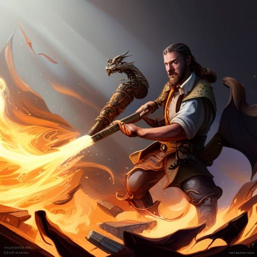 dragon engineer using fire breath to forge a sword while hammering - AI Generated Artwork ...