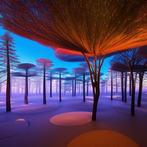 Create a surreal landscape where nature and technology intersect ...