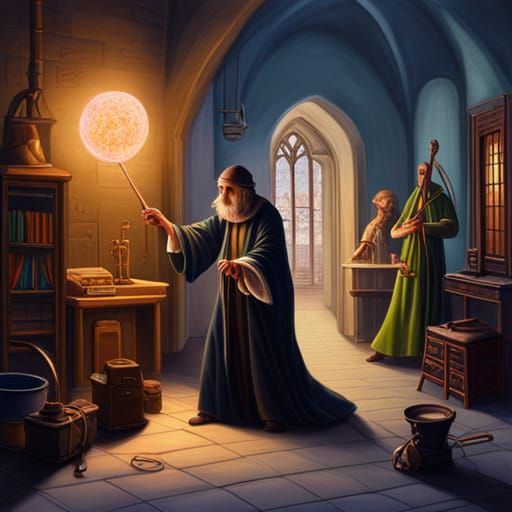 magician merlin creates big floating orbs of light florescent with his ...