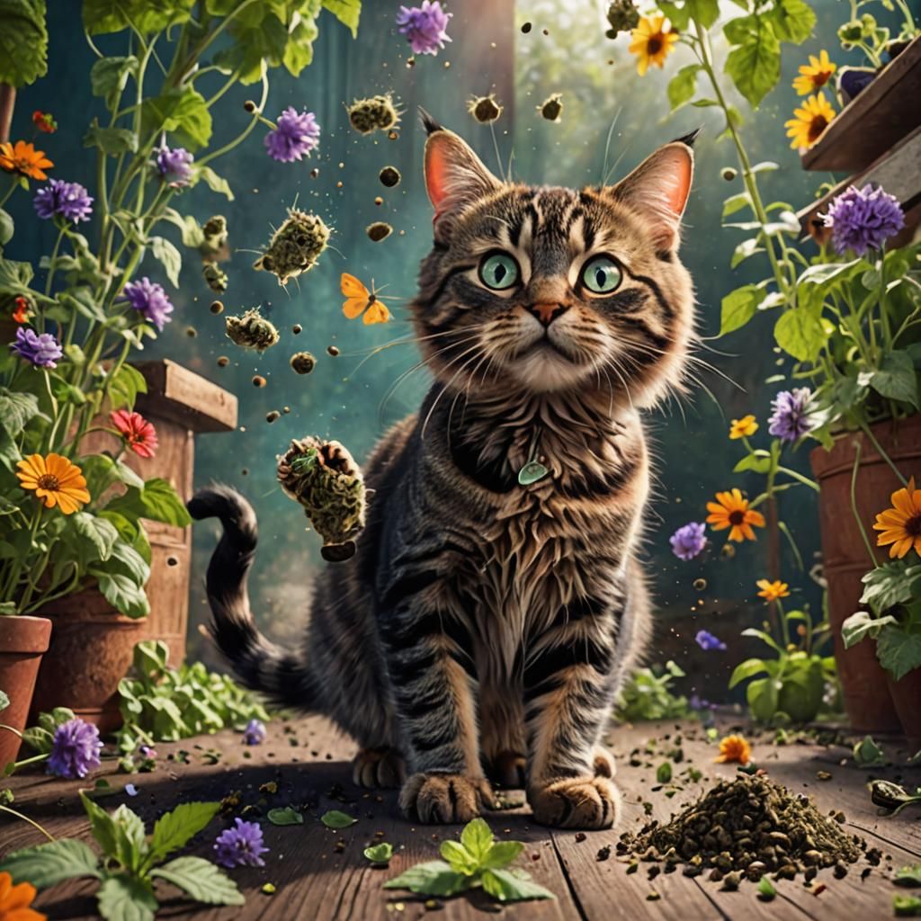 cat tripping out on catnip - AI Generated Artwork - NightCafe Creator
