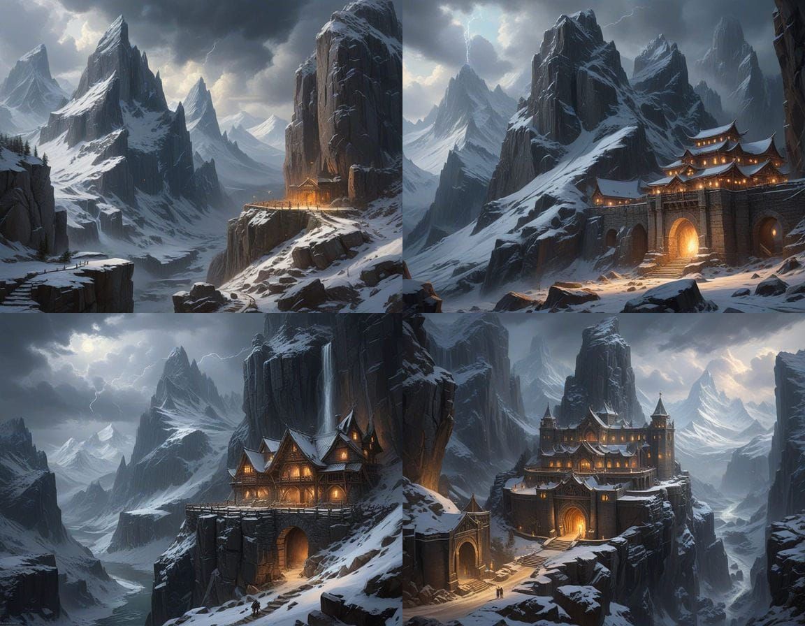 Norse Stormhall Dominates Majestic Mountain Pass i... - AI Art